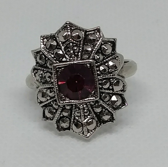 Vintage | Jewelry | Vintage Silver Tone And Purple Rhinestone Ring 7 ...